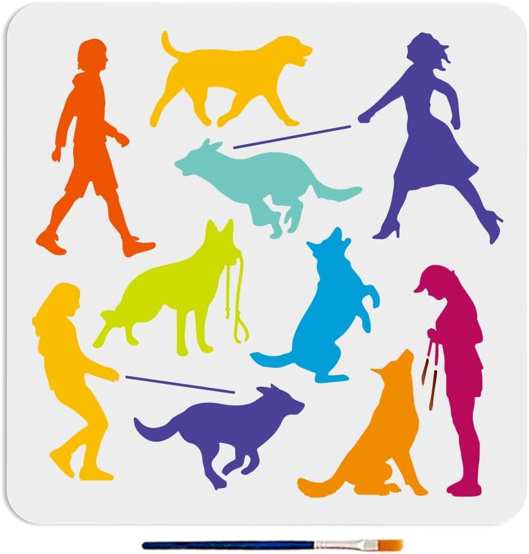 Walking Dog Stencil 11.8×11.8inch Women Man Walk with Dog Stencils with ...