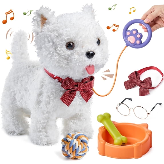 Walking Dog Toy with Leash, Remote Control Interactive Robot Dog, Dress ...