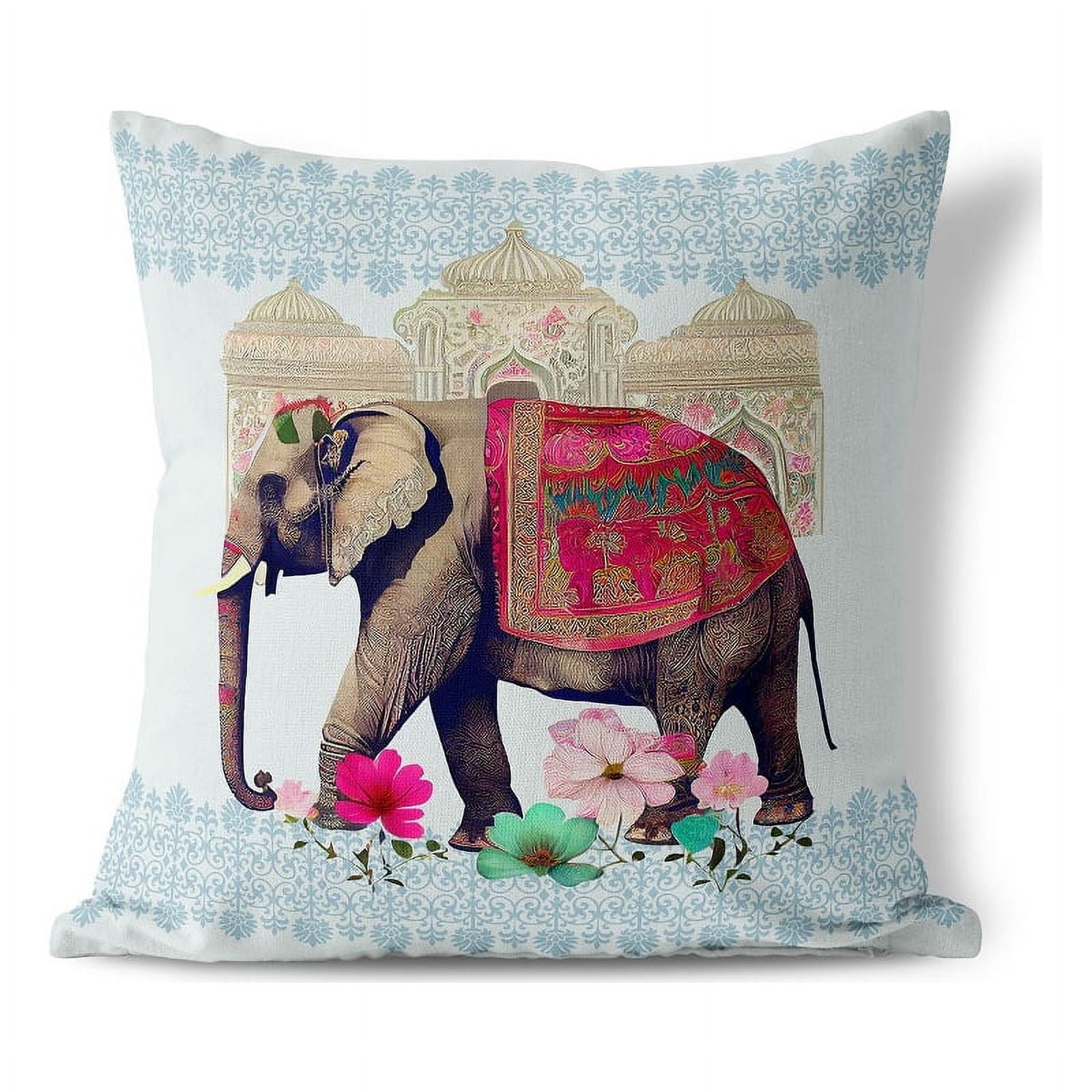 Walking Elephant Indoor Outdoor Fabric Pillow in Blue 20x20 with zip ...
