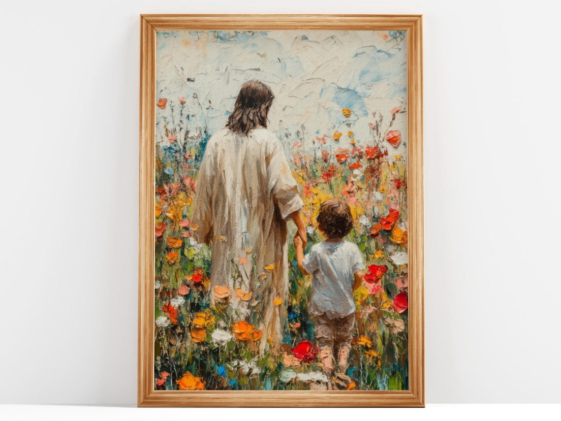 Walking In Grace - Jesus And Child In The Flower Field, Lds Art ...
