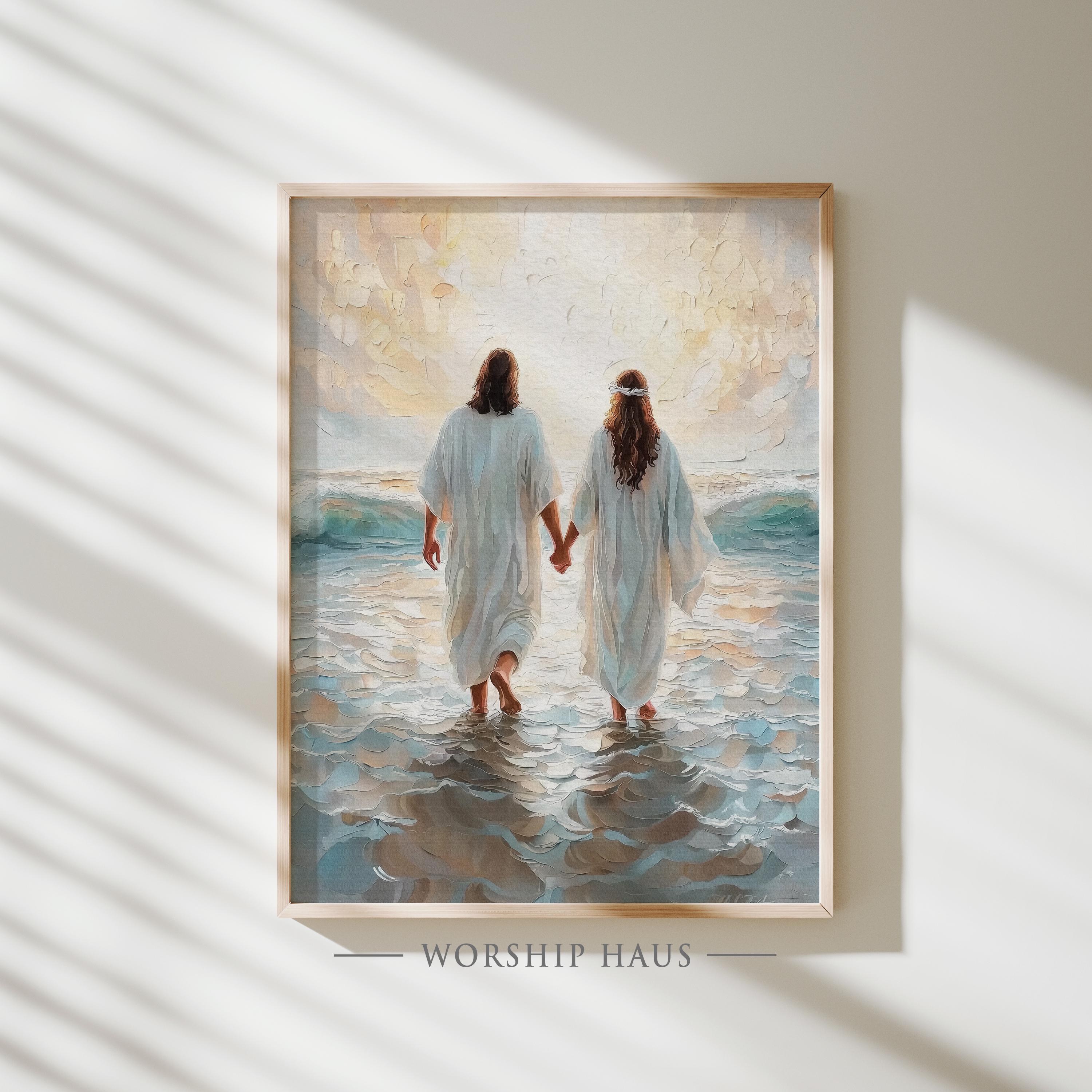 Walking In Glory Christian Wall Art Jesus And Woman On Water Radiant ...