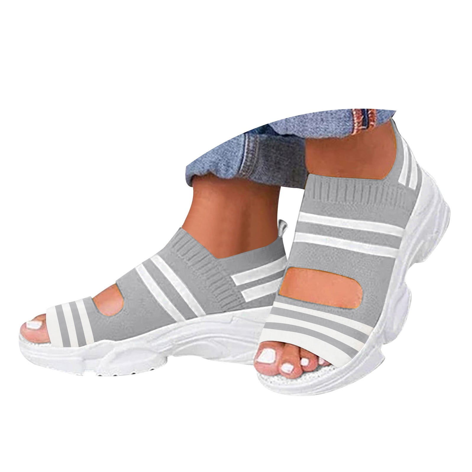 Walking Orthopedic Sandals for Women 2025 Stripe Comfortable Open Peep ...