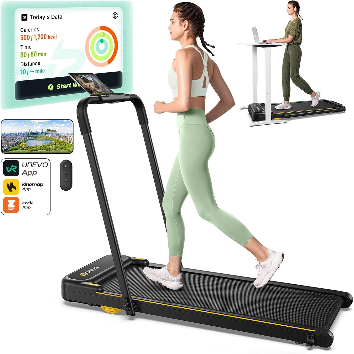 Walking Pad 2-in-1 Foldable Under-Desk Workout Treadmill with Remote ...