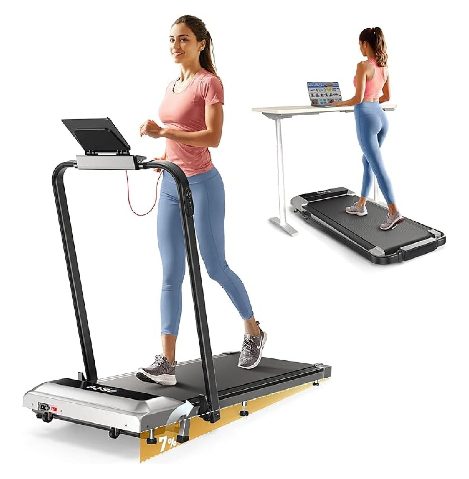 Walking Pad Under Desk Treadmill with Incline, 2 in 1 Folding Treadmill ...