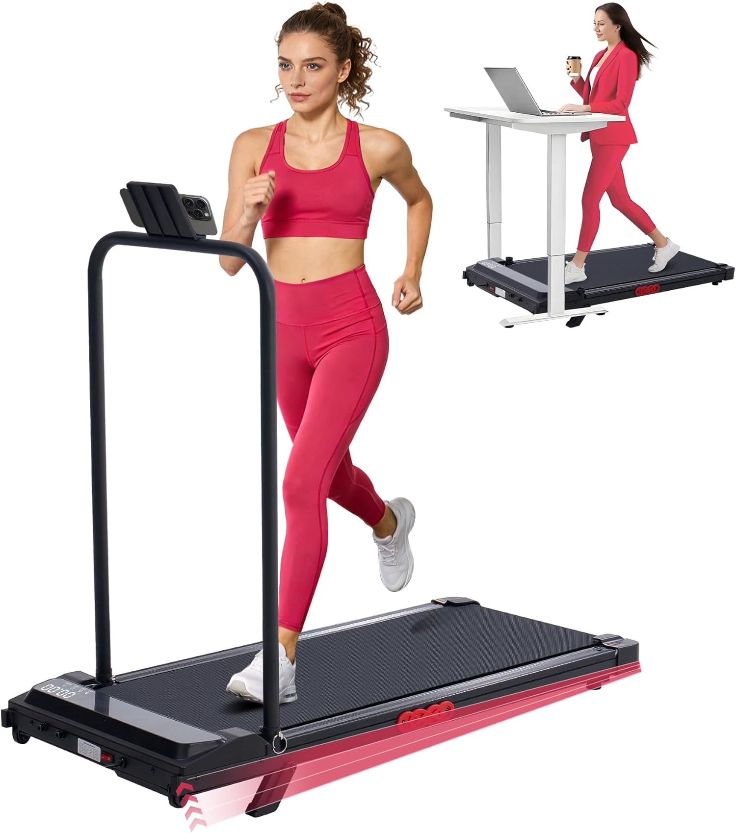 Walking Pad with Handle Bar and Incline, 3.0HP Under Desk Treadmill for ...