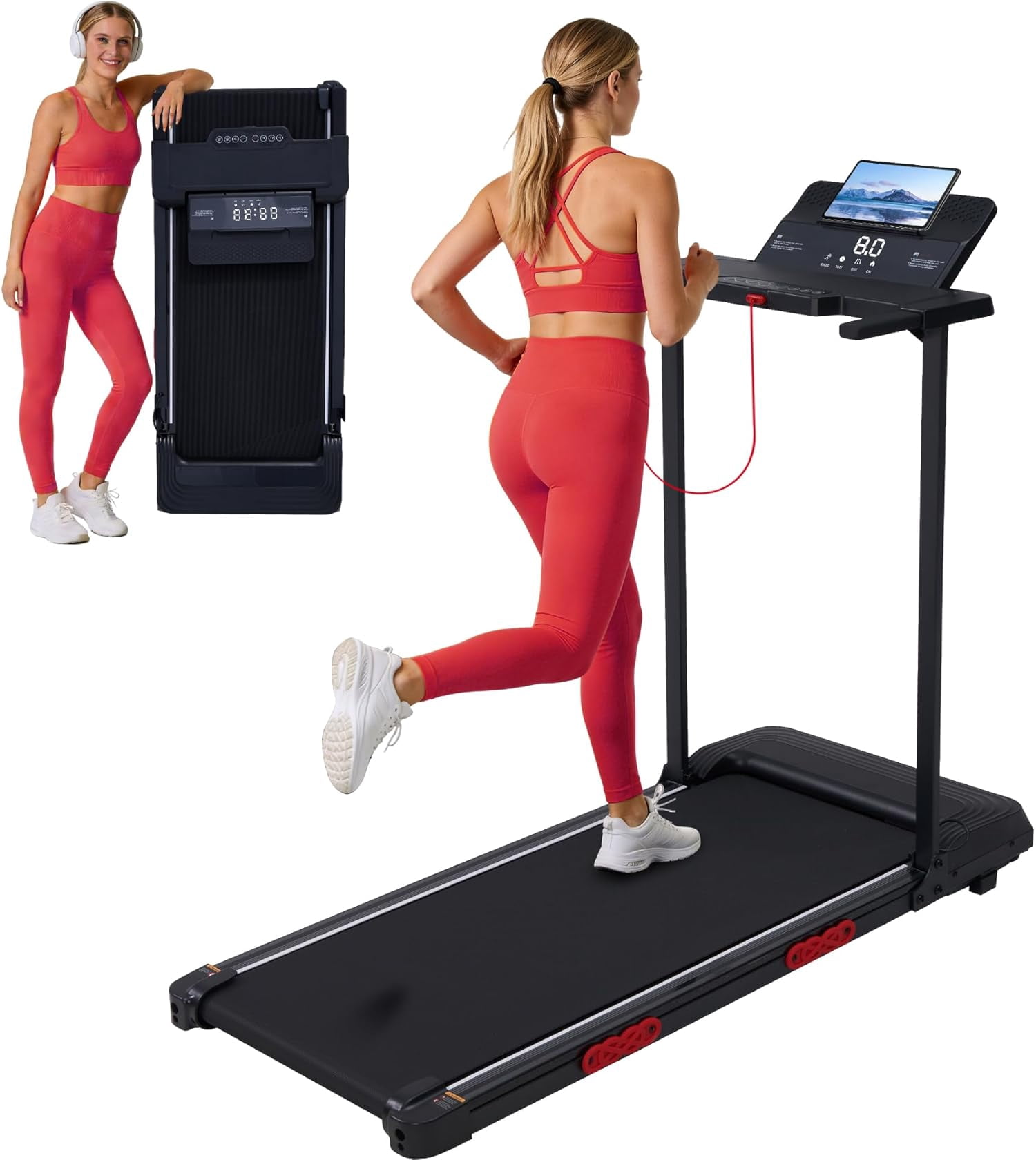 Walking Pad with Handle Bar and Incline, 3.0HP Portable Small ...