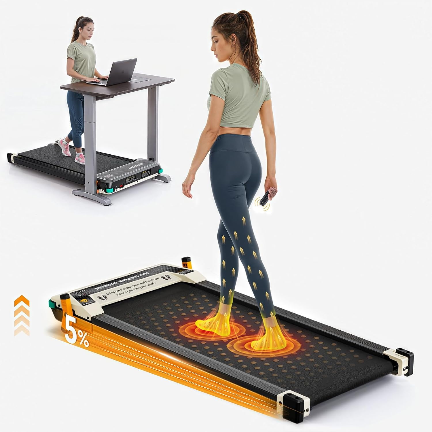 Walking Pad with Incline, Under Desk Treadmill with 2 Control Options ...