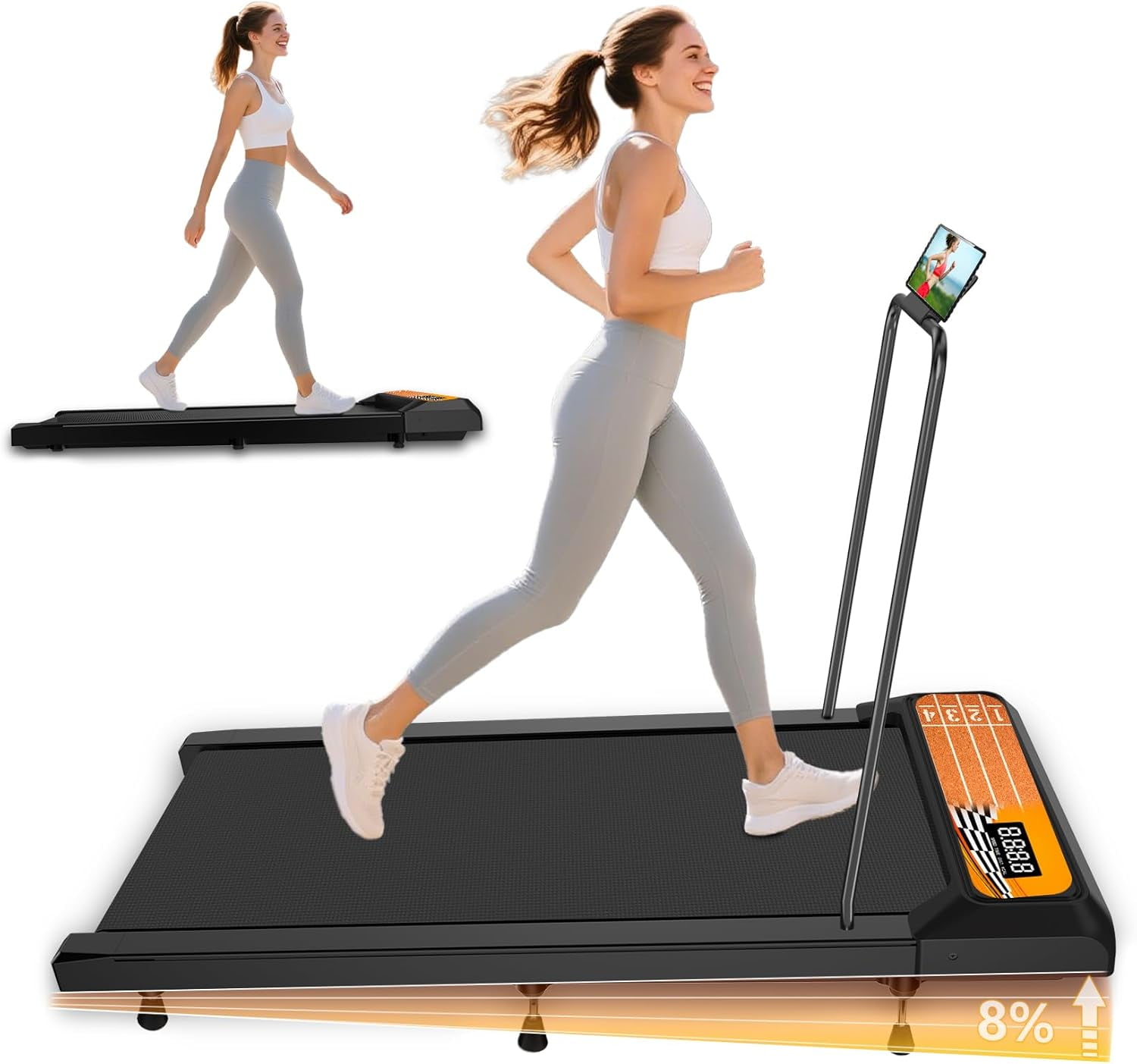 Walking Pad with Incline and Handle Bar, 3 in 1 Under Desk Treadmill ...