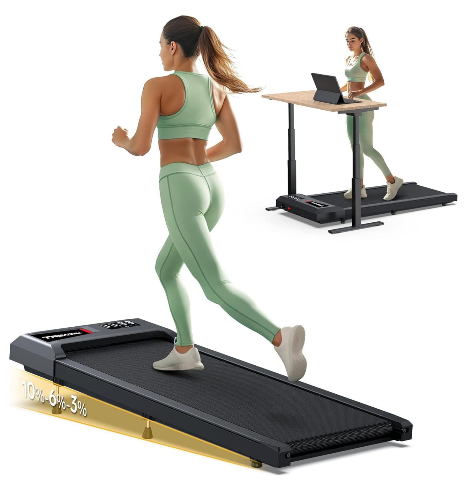 Walking Pad with Incline, Walking Pad Treadmill 300lb Capacity, Under ...