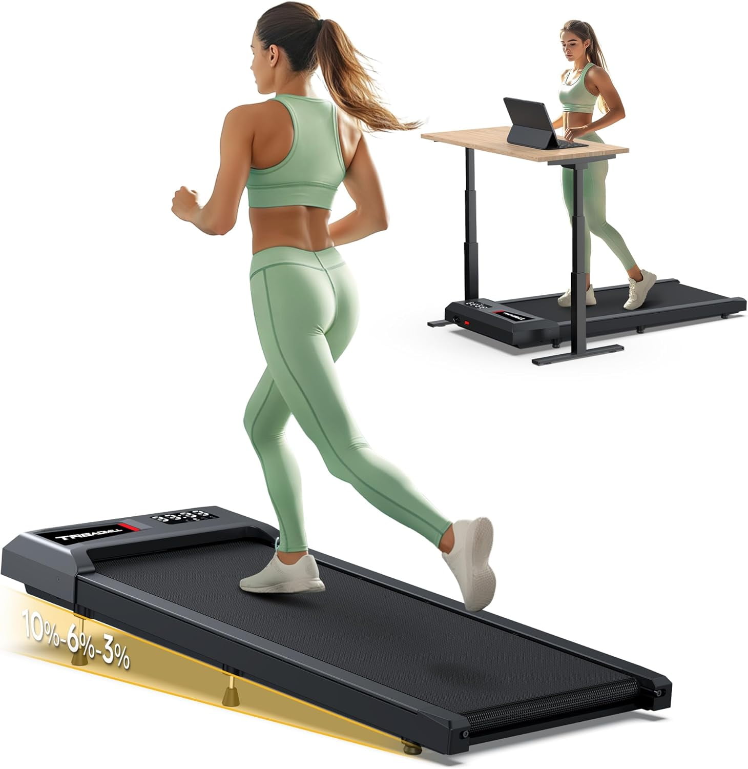 Walking Pad with Incline, Walking Pad Treadmill 300lb Capacity, Under ...