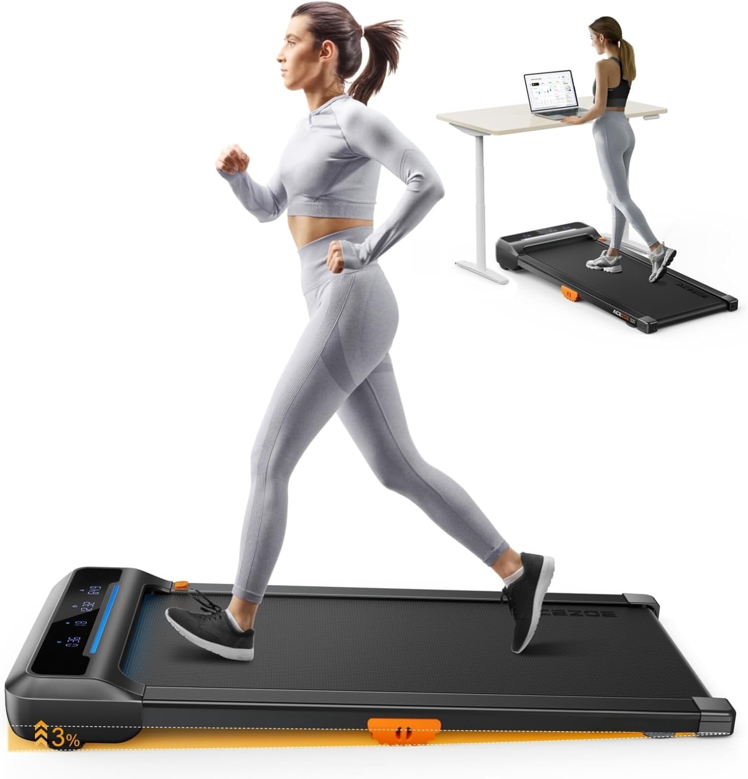 Walking Pad Treadmill with 10% Incline, Under Desk Treadmill, Compact ...