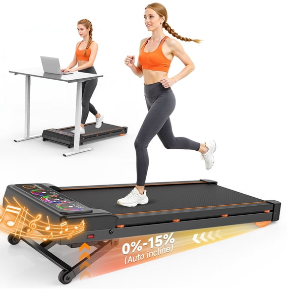 Walking Pad Treadmill with 15% 12-Level Auto Incline, 450 lbs Capacity ...