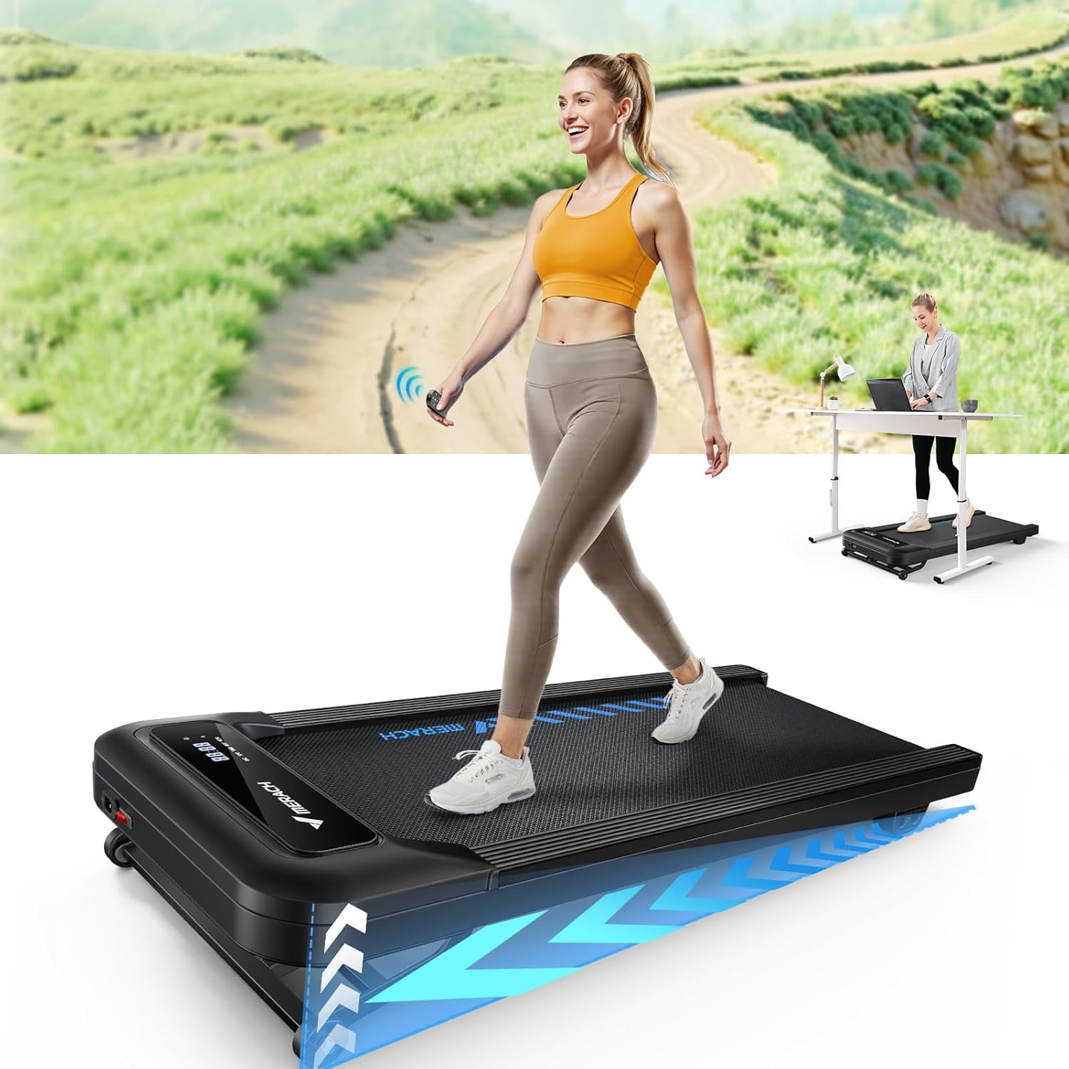 Walking Pad Treadmill with 9% Auto Incline, 2.5HP Quiet Brushless Under ...