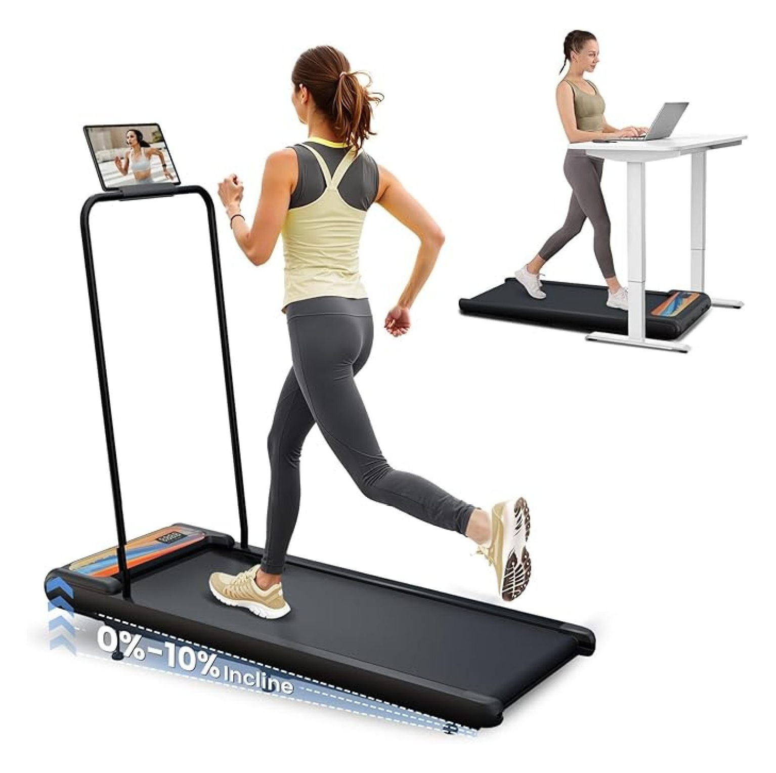 Walking Pad Treadmill, Adjustable 10% Incline 450LBS Capacity, 2.5HP 4 ...