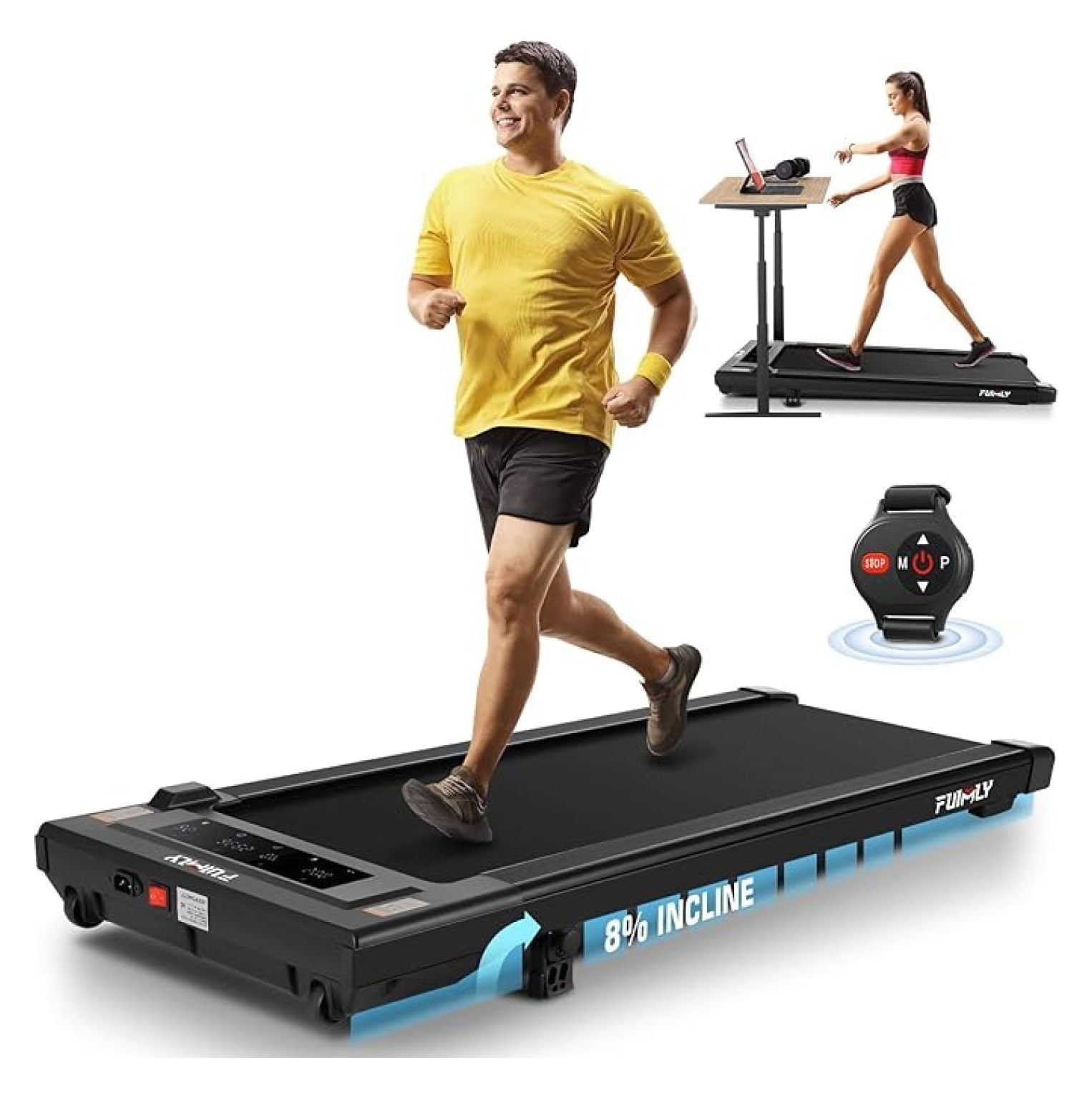 Walking Pad Treadmill Under Desk with 8% Incline, 2.5HP Portable Mini ...