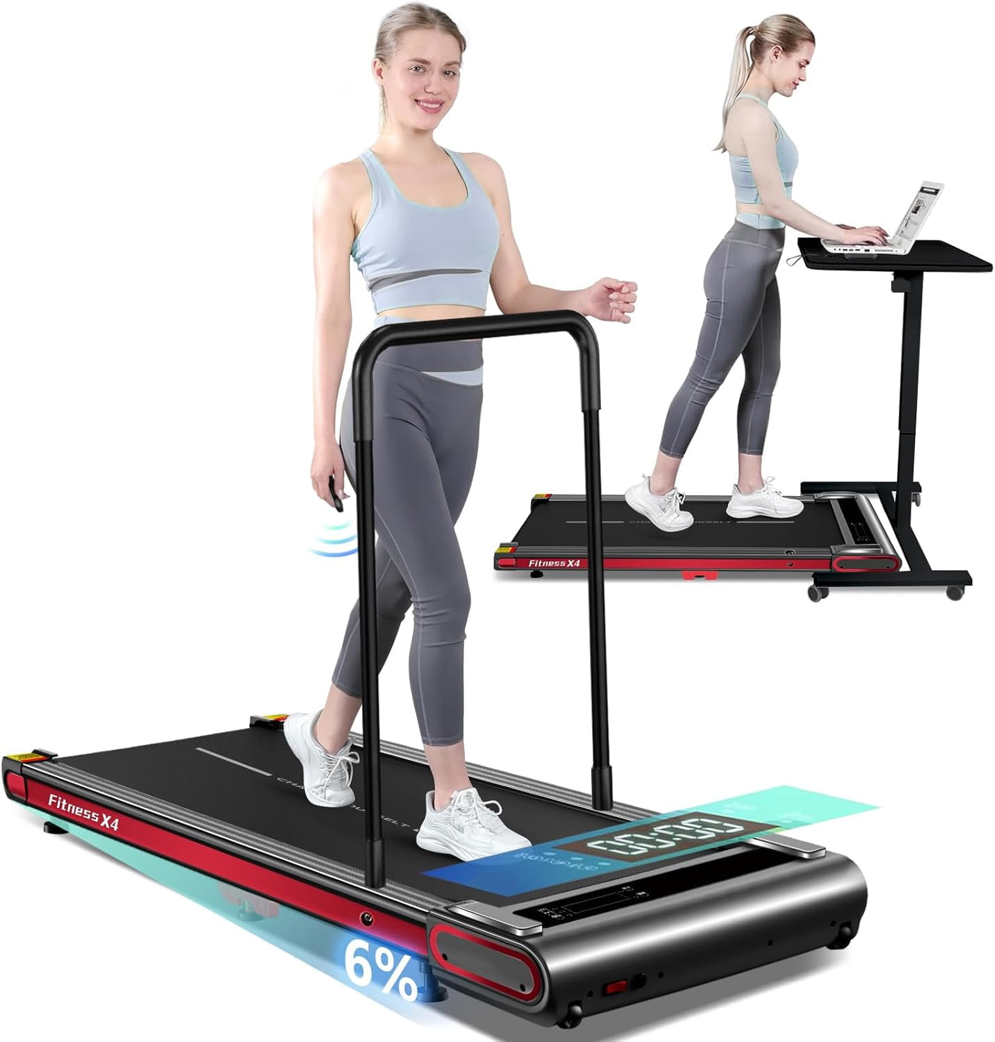 Walking Pad Treadmill with Handle Bar, Under Desk Portable Treadmill ...