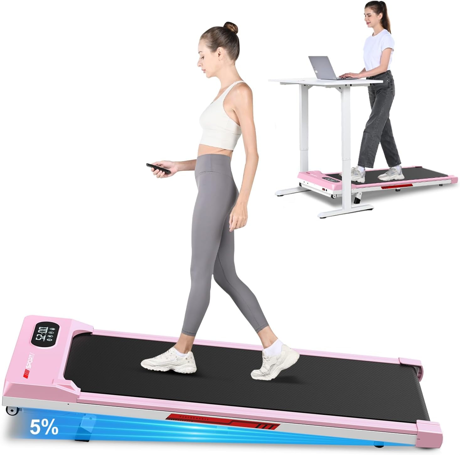 Walking Pad Treadmill with Incline, 5% Incline & 5MPH Under Desk ...