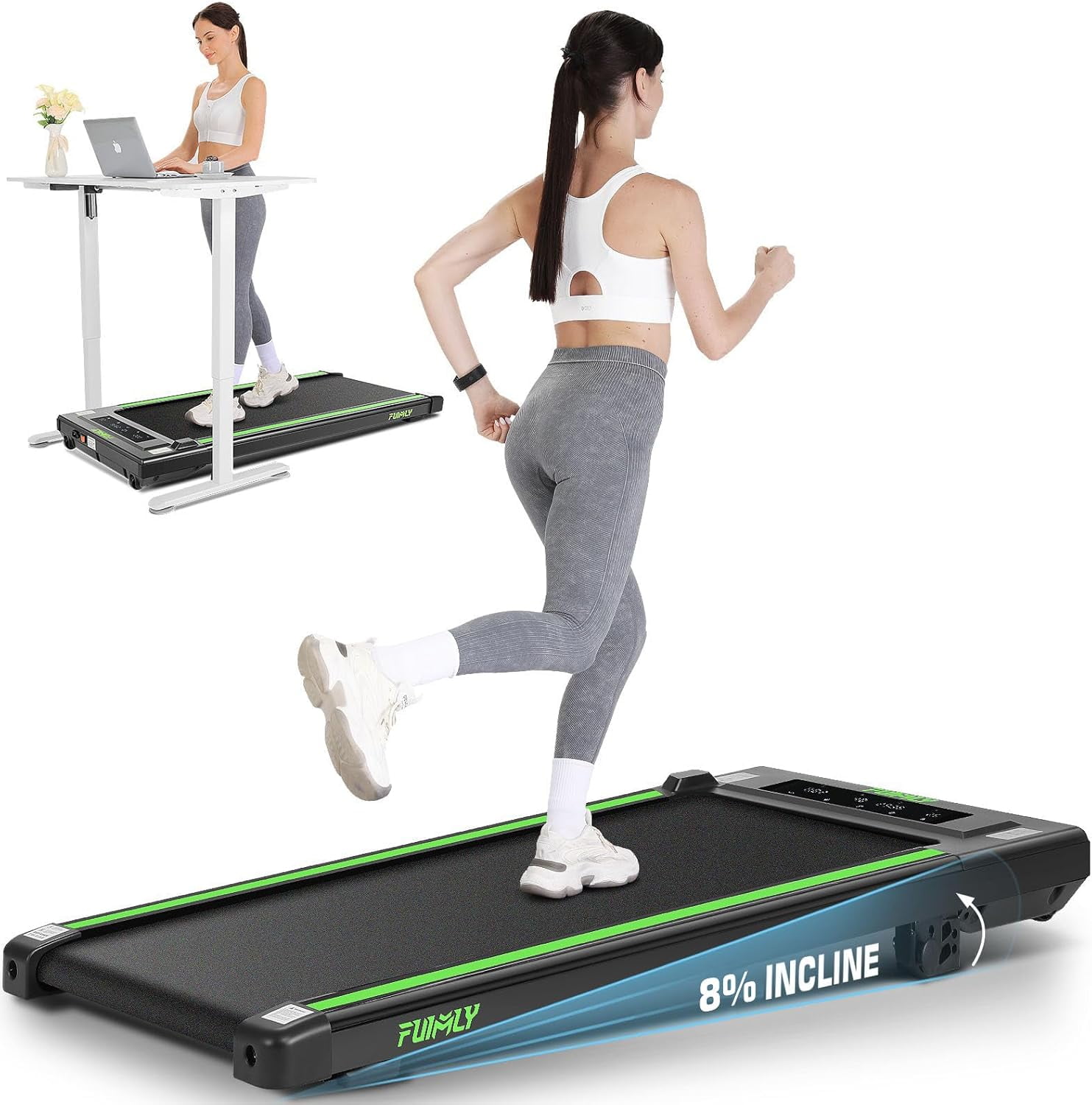 Walking Pad Treadmill Under Desk with Incline 2.5HP Portable Walking ...