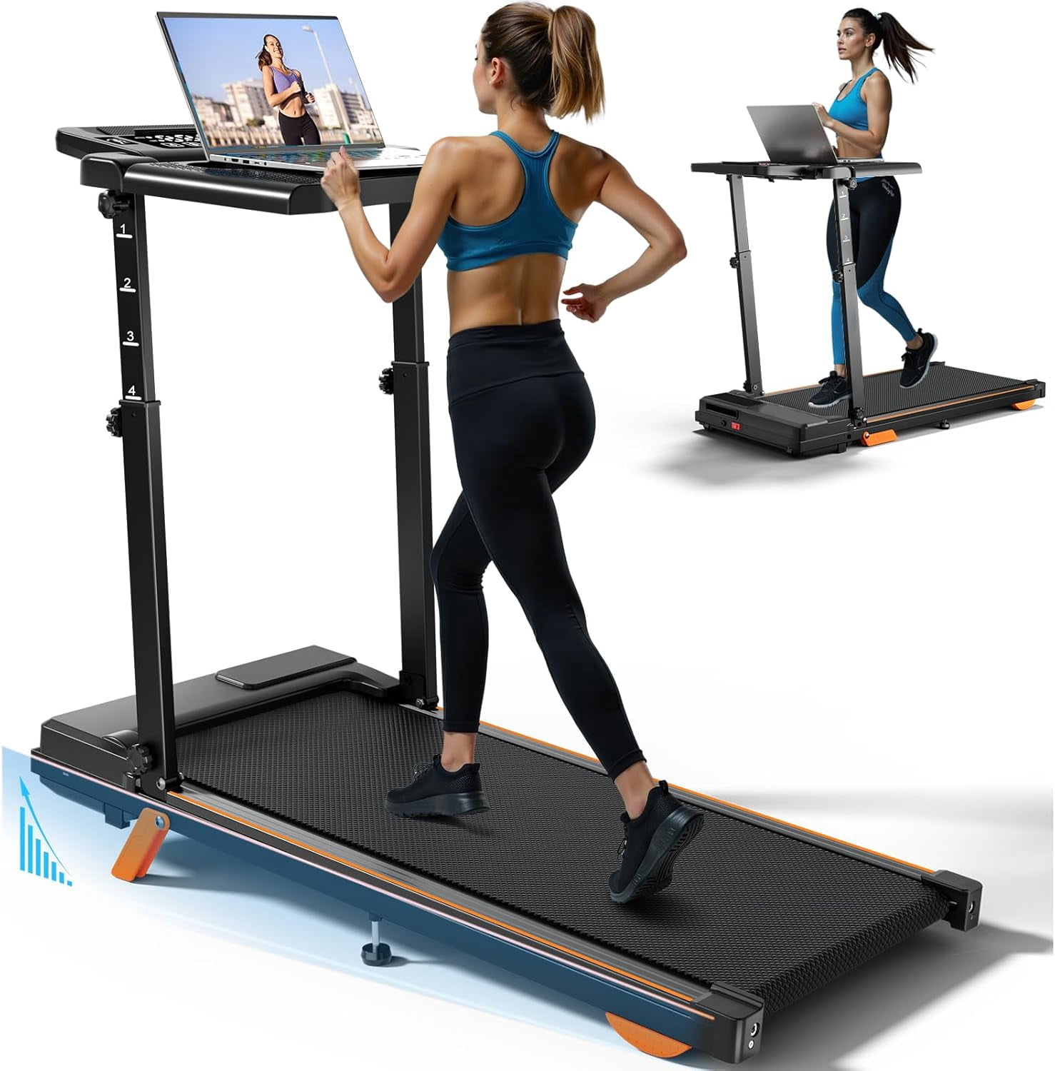 Walking Pad Treadmill with Handle Bar & Incline, Portable Adjustable ...