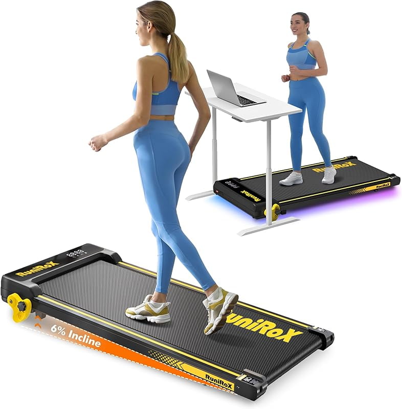 Walking Pad Treadmill with Handle Bar, Portable with Incline and Lights ...