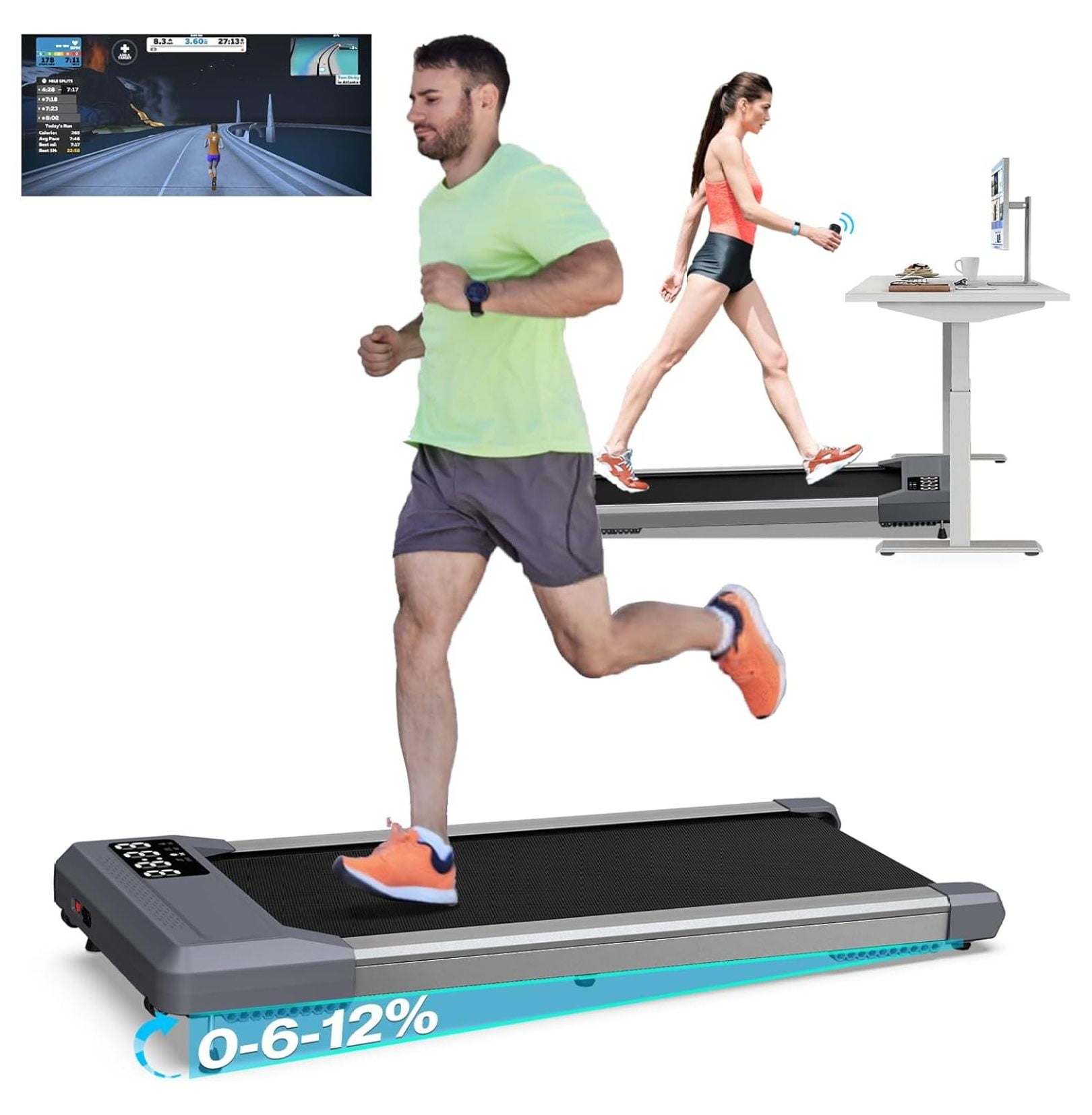Walking Pad Treadmills Home, 10% Incline Under Desk Treadmill 265lbs ...