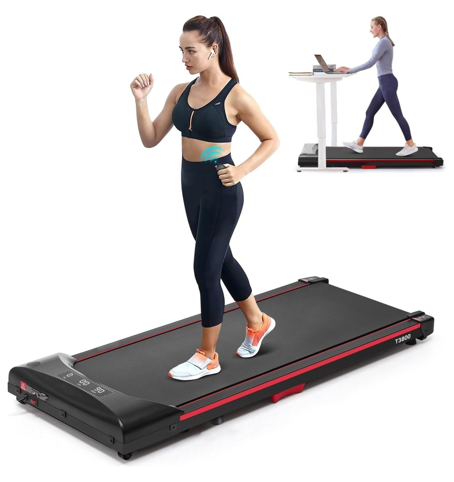 Walking Pad, Under Desk Treadmill with Control, LED Display, Wheels ...