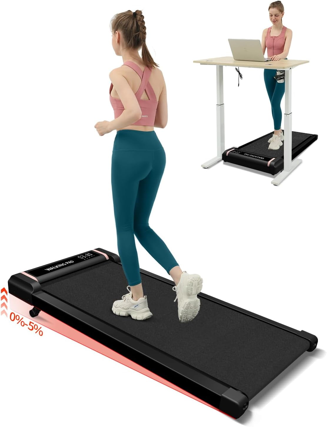 Walking Pad with 5% Incline,Under Desk Treadmill for Home Office,2.5HP Quiet Motor Compact ...