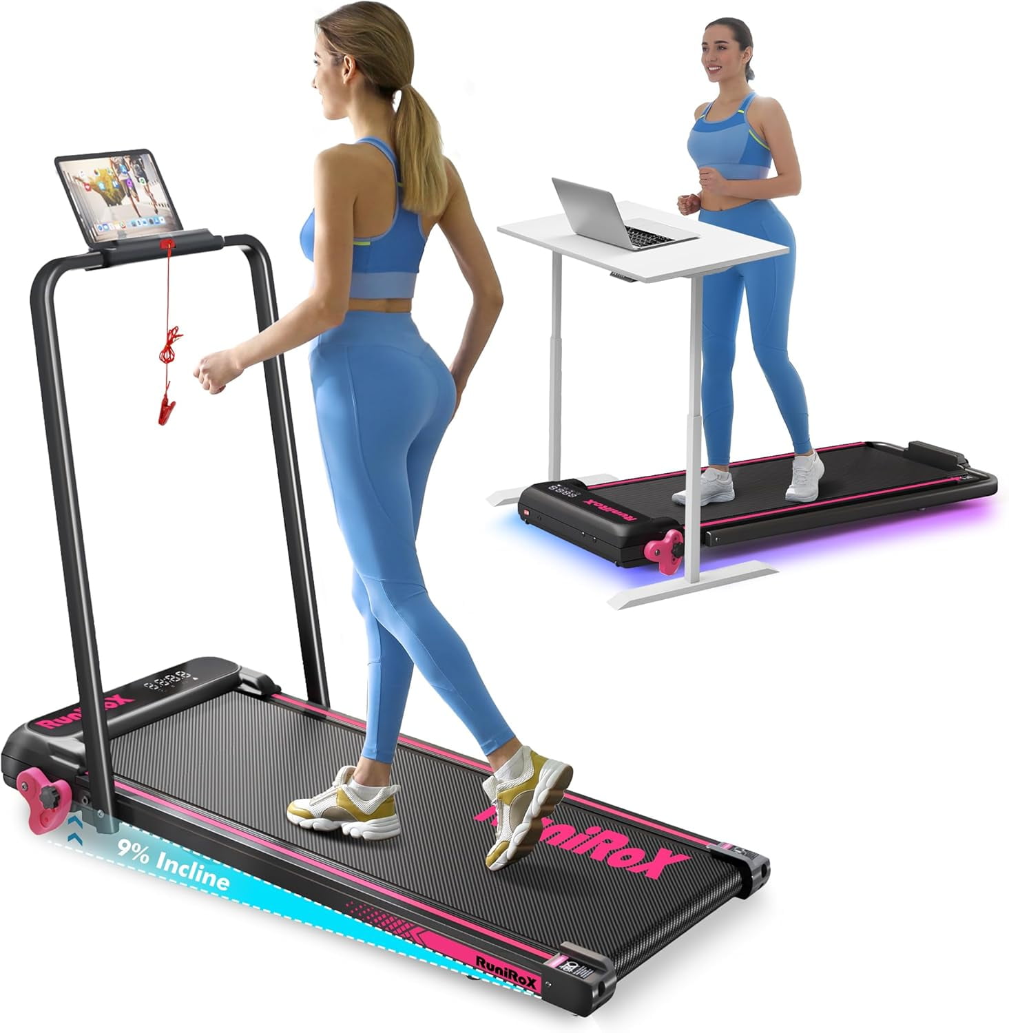Walking Pad with Incline Portable Treadmill with Handle Bar for Home ...
