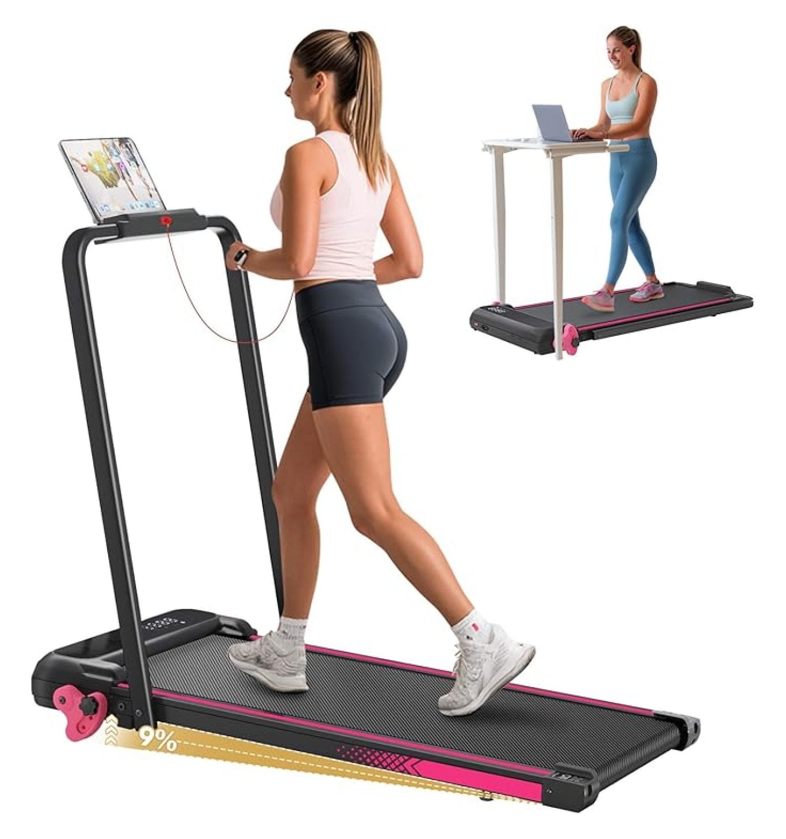 Walking Pad with Incline Portable Treadmill with Handle Bar for Home ...