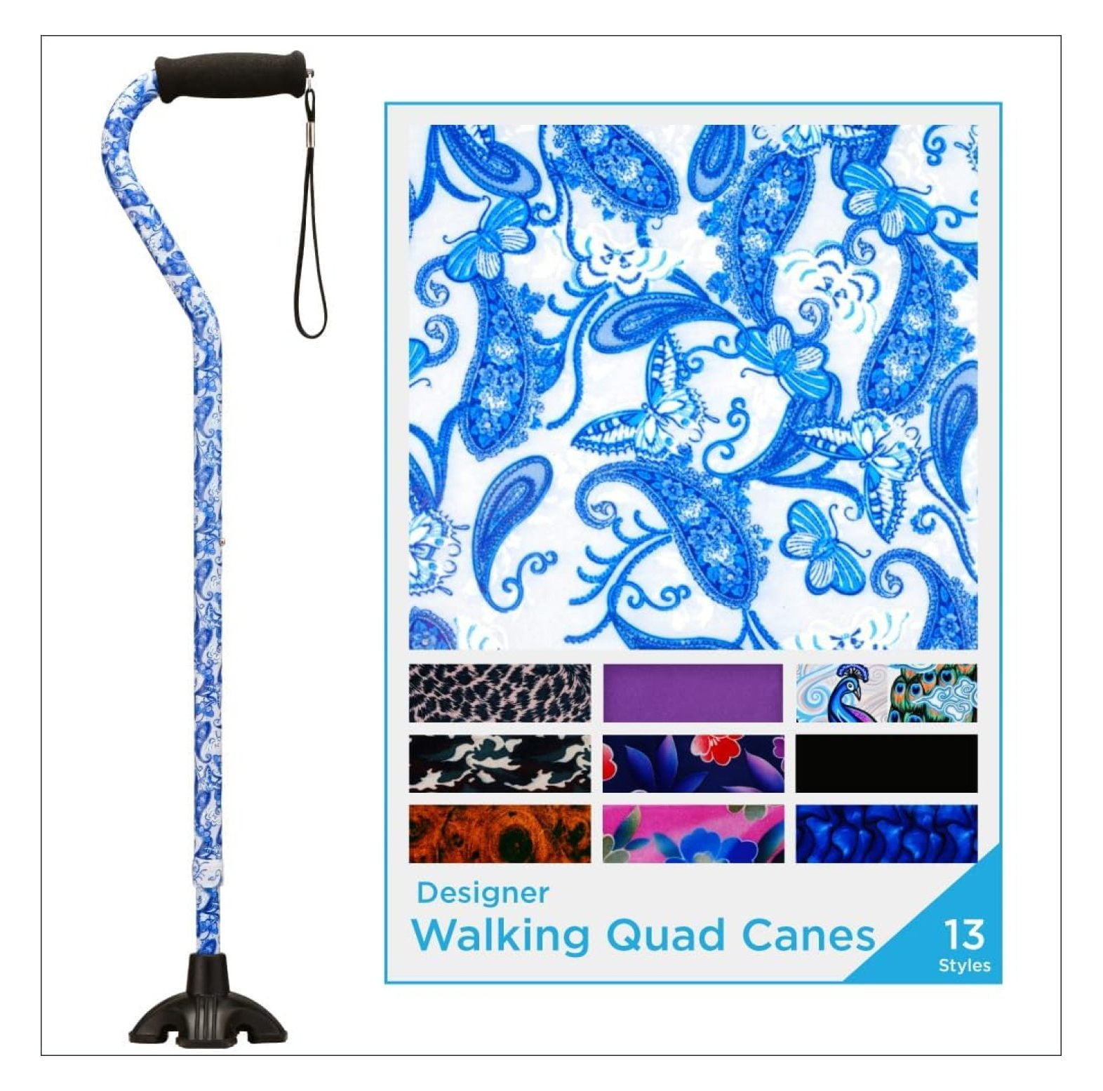 Walking Quad Cane for Men and Women, Self Standing Blue Porcelain - Walmart.com