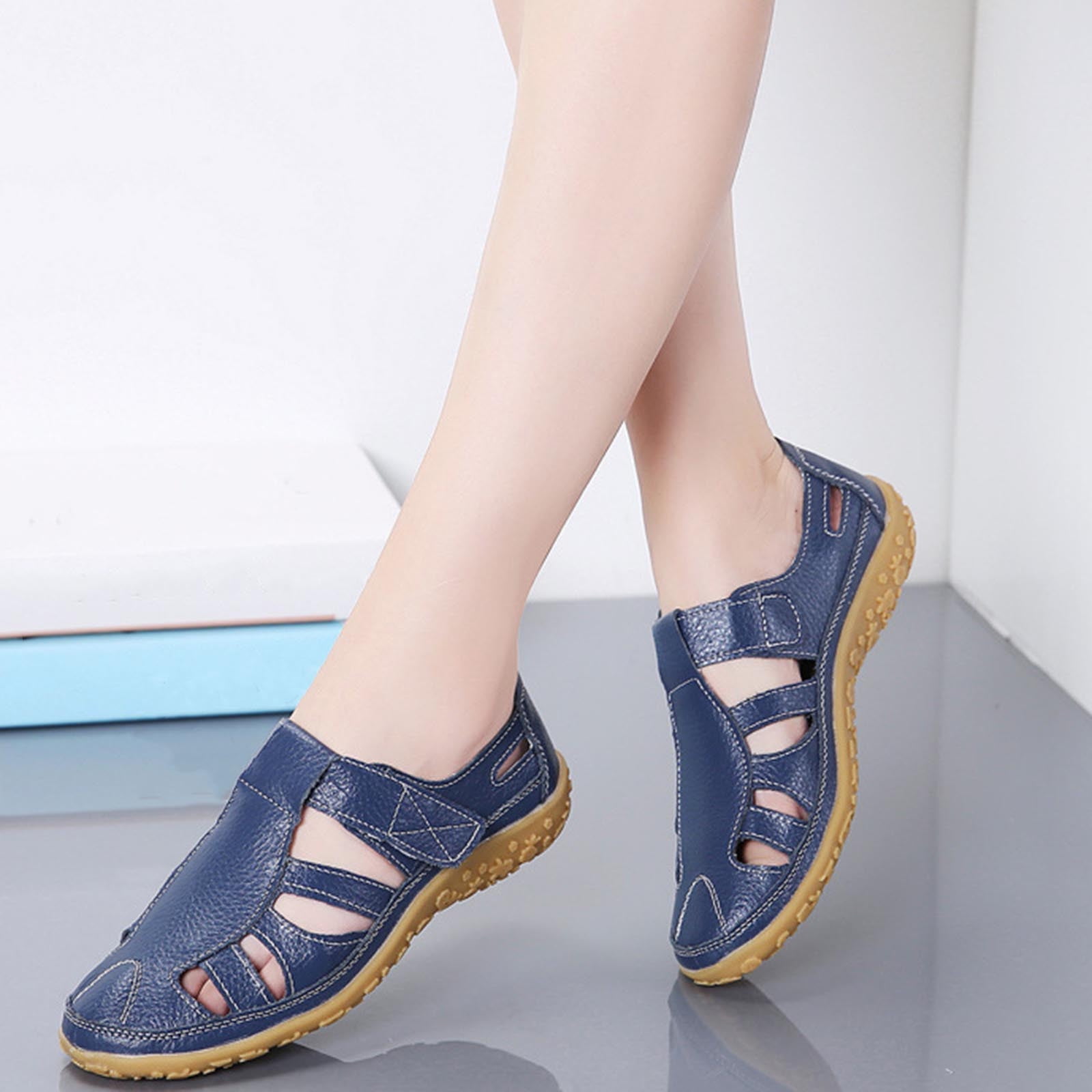 Walking Shoes Women Cut out Leather Walking Shoes Soft Sole Shoes ...