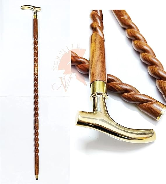 Walking Stick Handmade Wooden Cane with Victorian Brass Handle ...