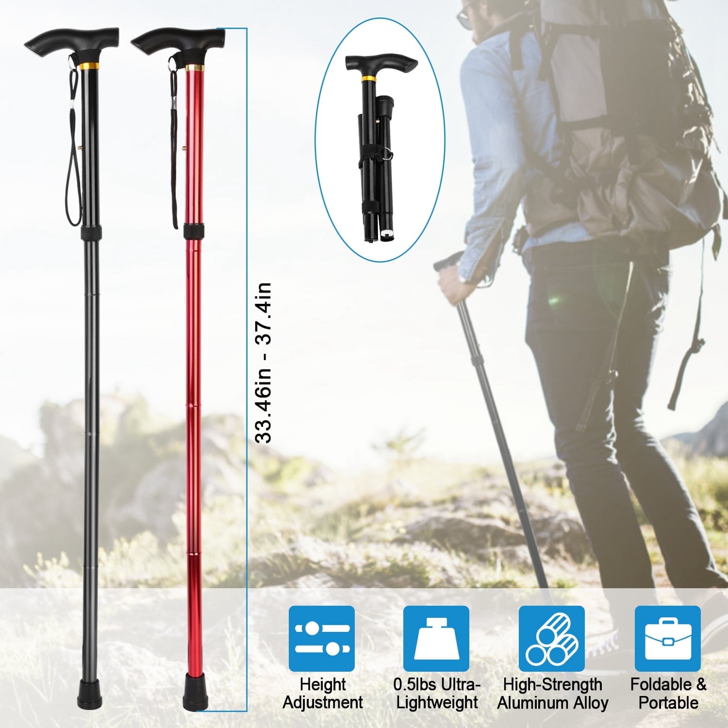 Walking Stick TeqHome Foldable Walking Cane with Adjustable Height ...