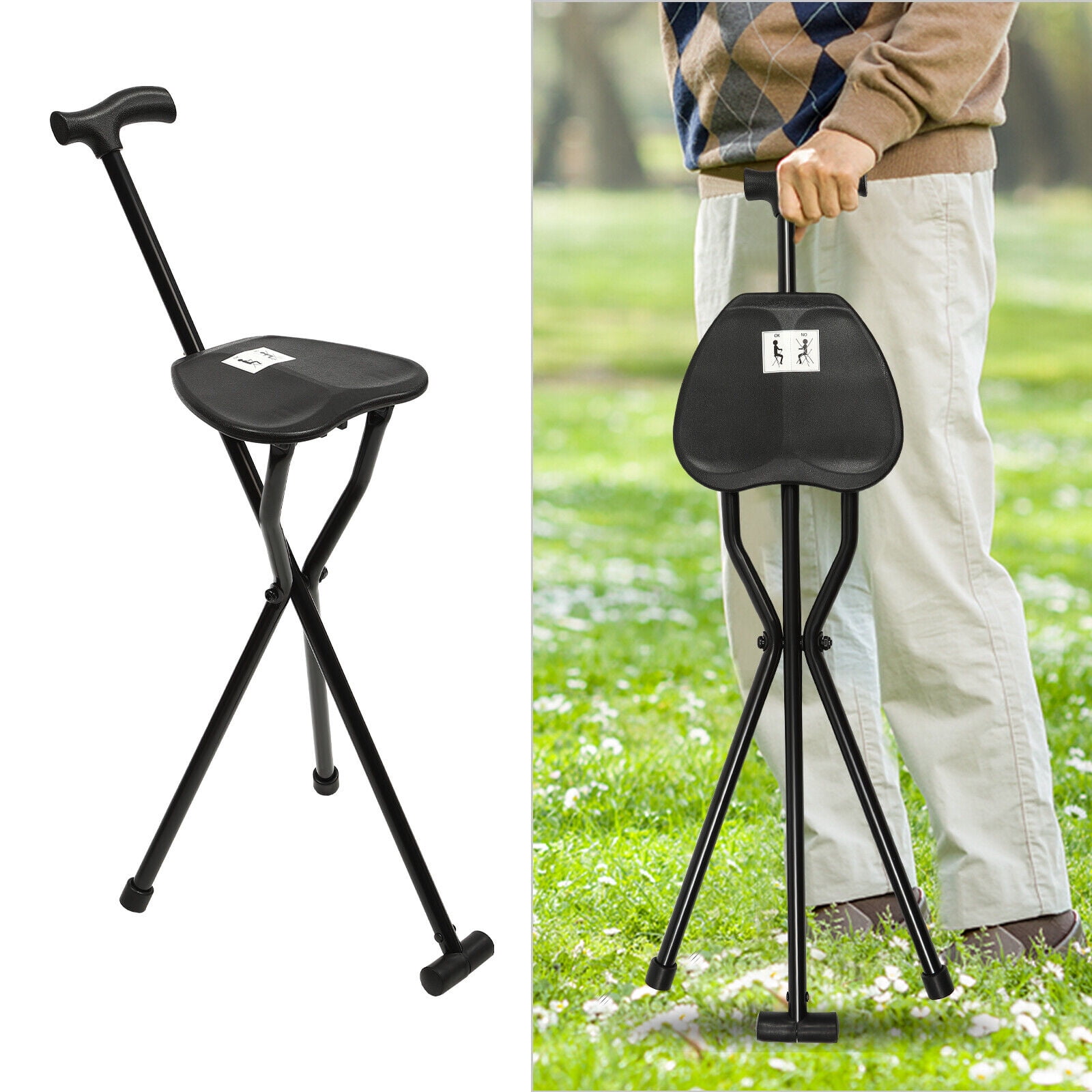 Walking Stick with Seat Cane Portable Travel Hiking Chair Stool Tripod ...