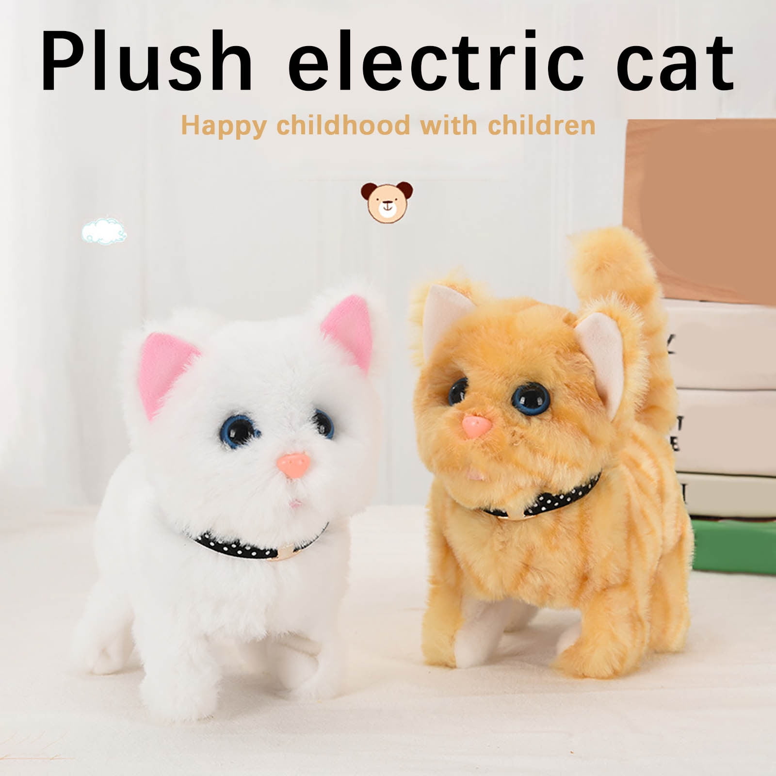 Walking Stuffed Cats Toy, Interactive Plushes Animals Meowing Tail ...