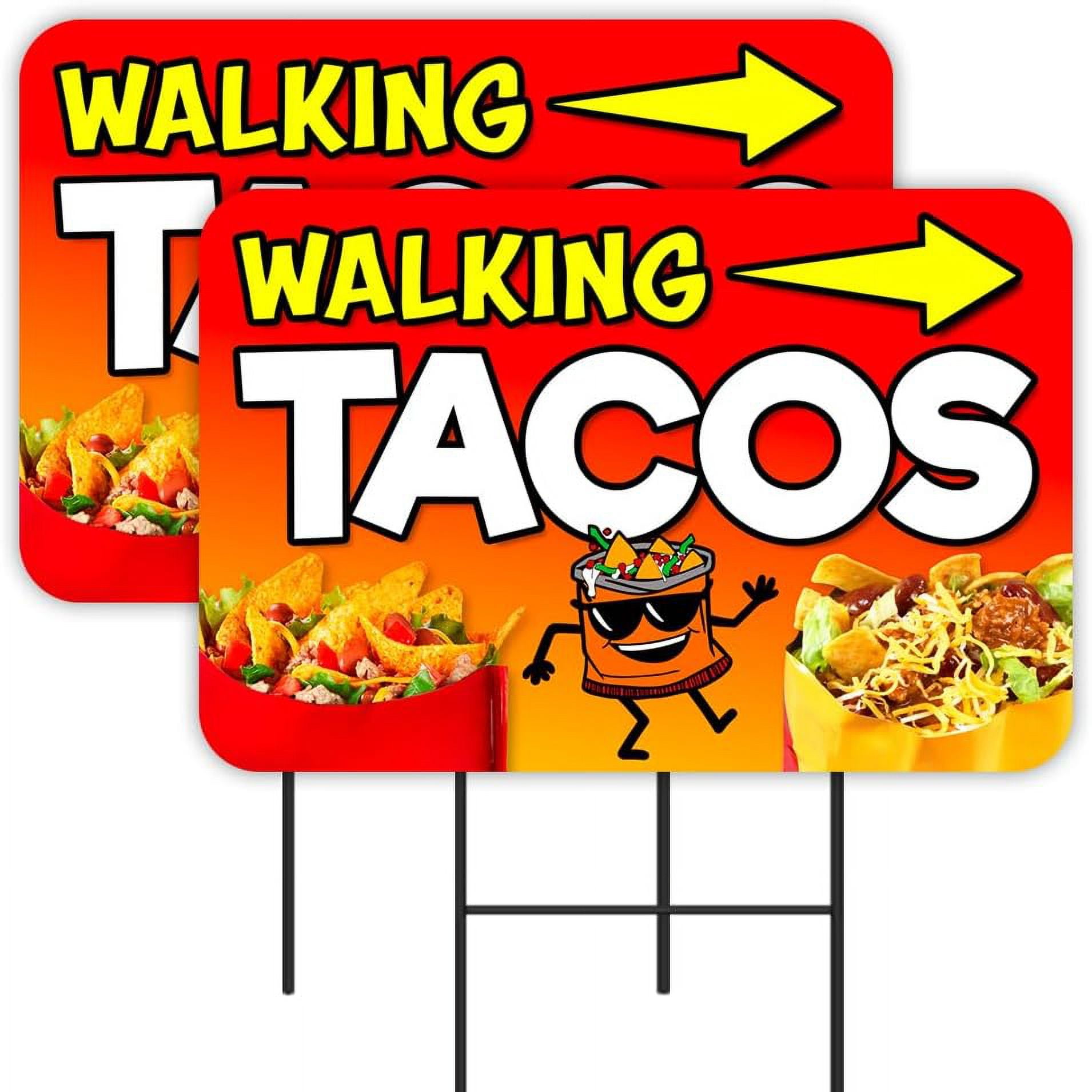 Walking Tacos 2 Pack Yard Signs 16" x 24" - Double-Sided Print, with ...