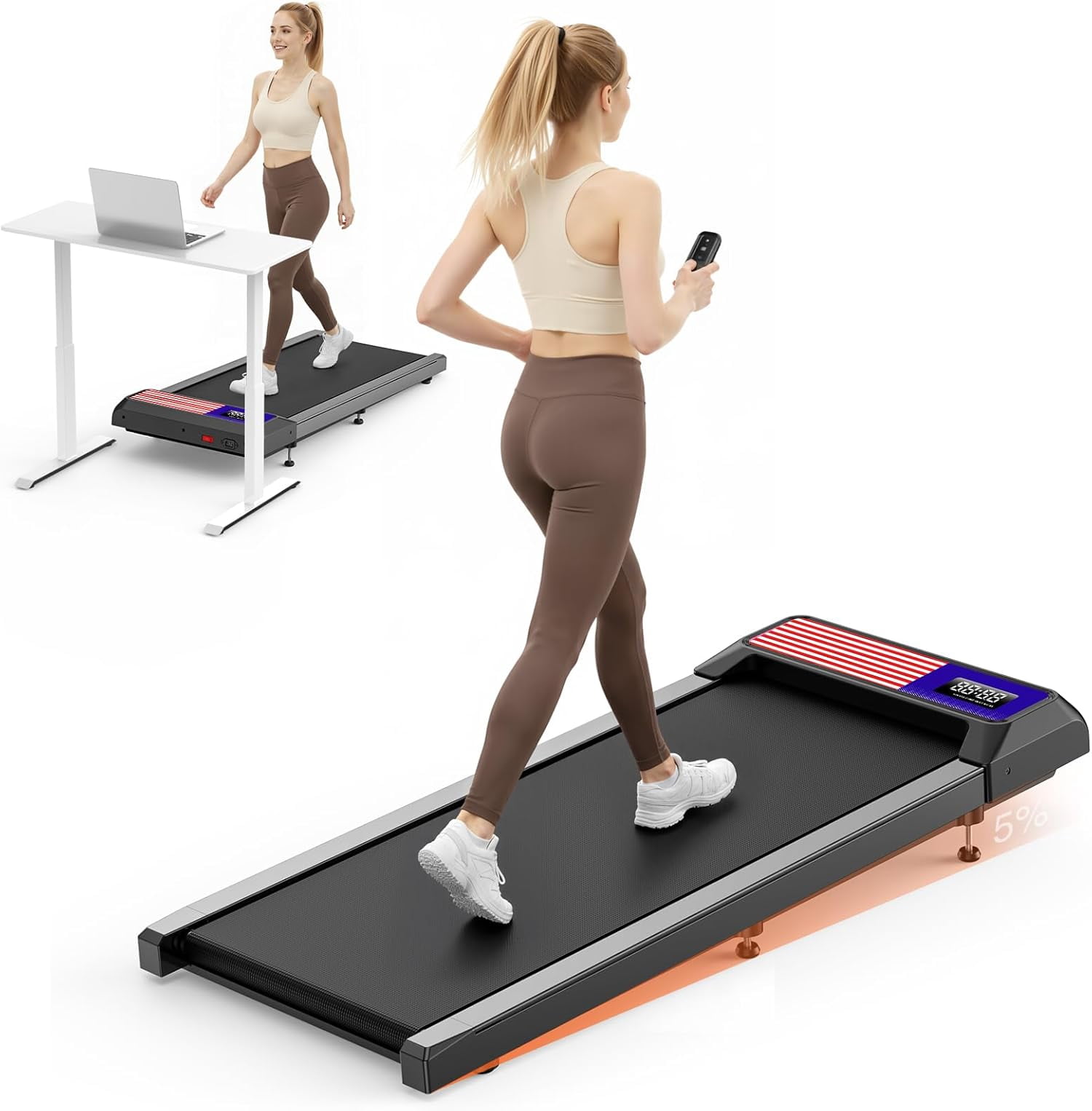 Walking Treadmill Pad with 5% Adjustable Incline and APP Sync, Small ...
