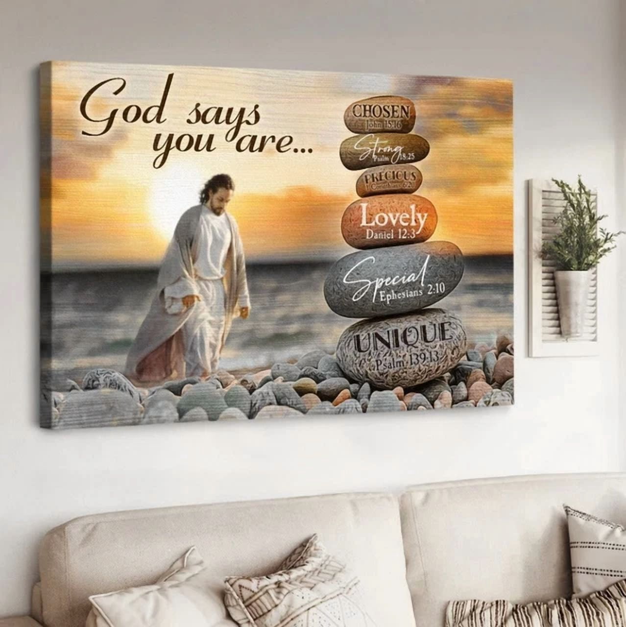 Walking With Jesus Stone Painting Pretty Sunset God Says You Are For ...
