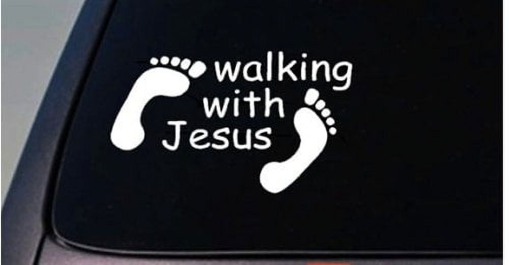 Walking With Jesus sticker religious car God Cross Christian Cute *C309 ...