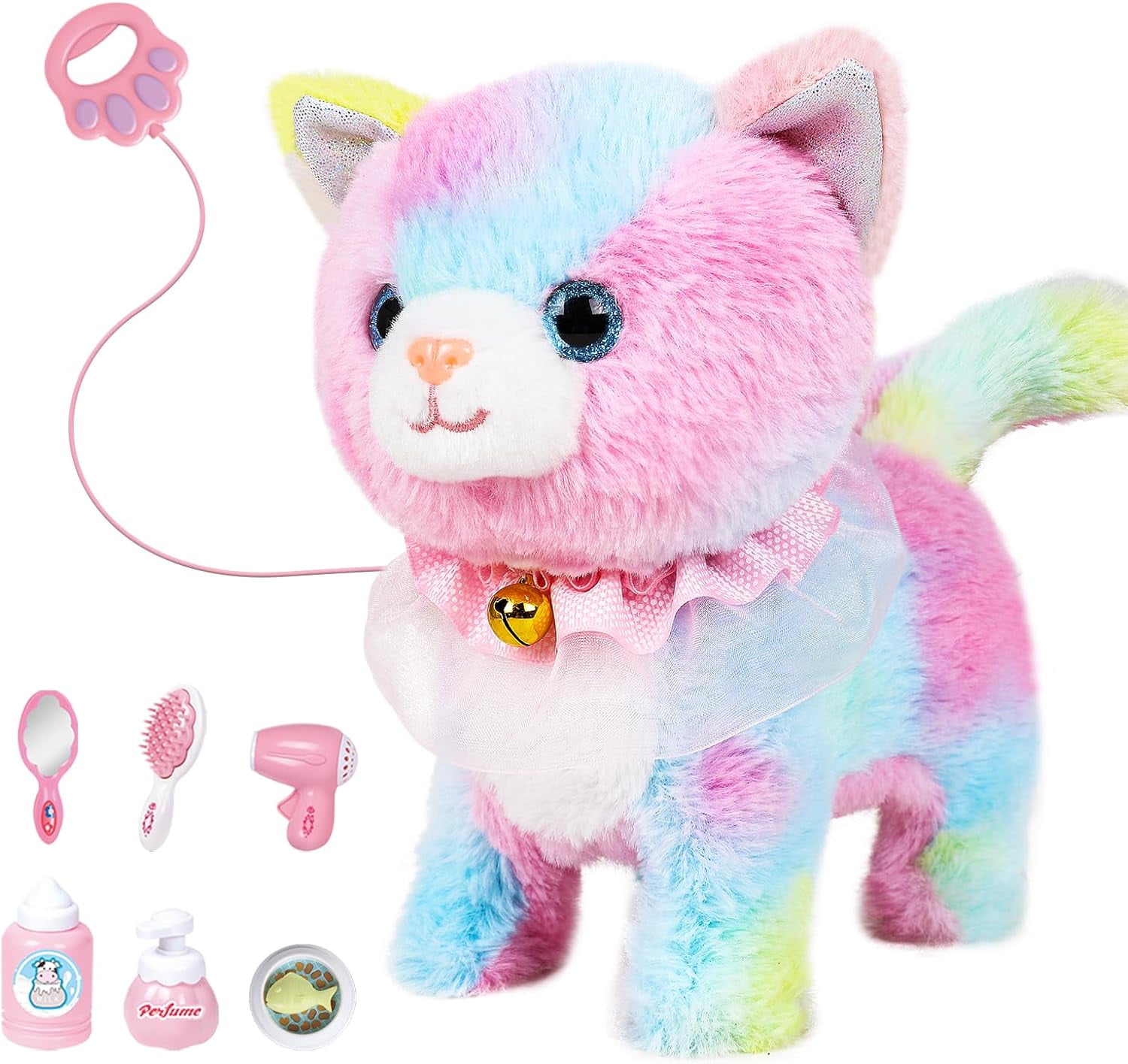 Walking and Barking Robot Cat Plush Cat Remote Control Kitten for Girls ...