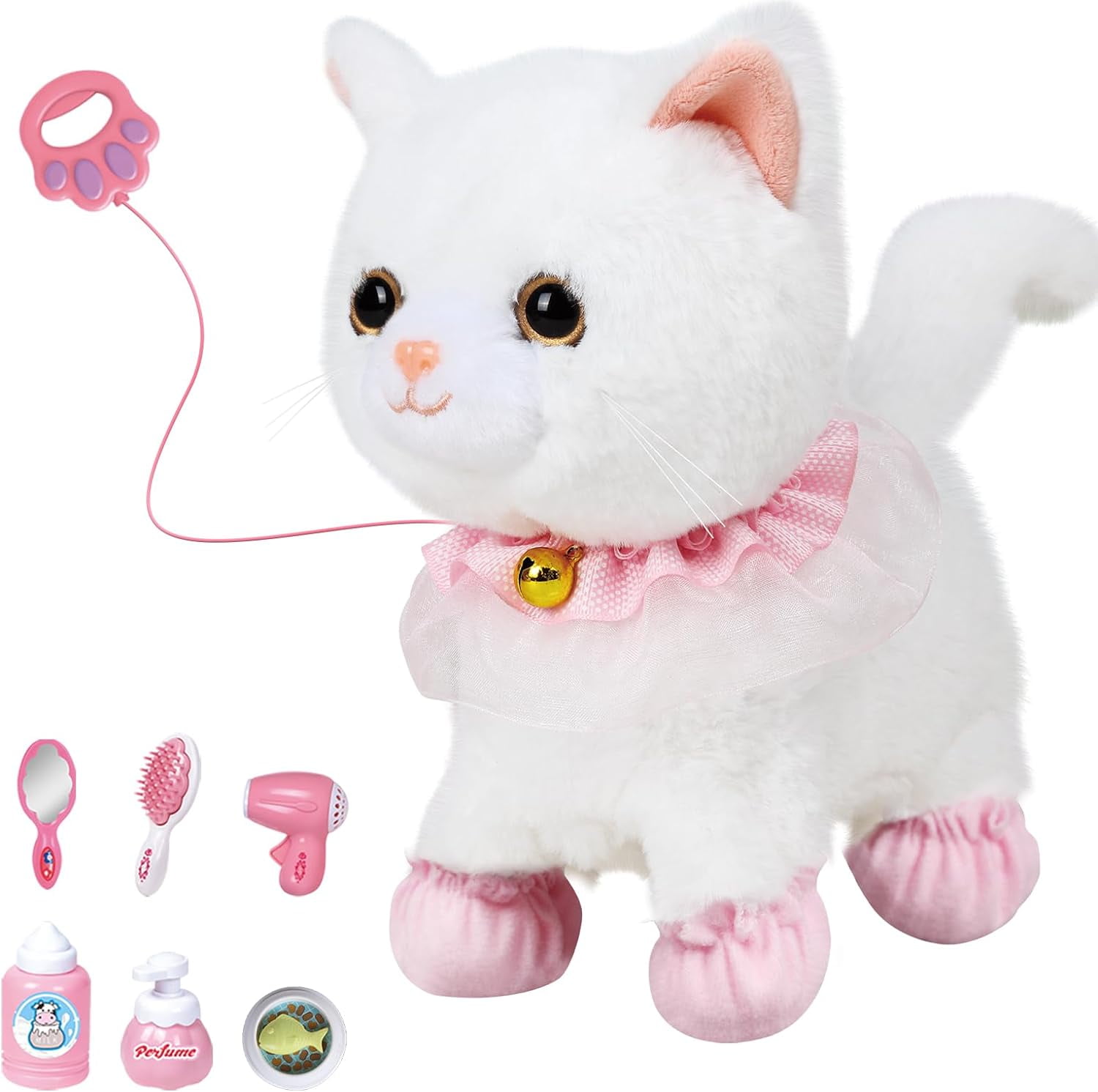 Walking and Barking Robot Cat Plush Cat Remote Control Kitten for Girls ...