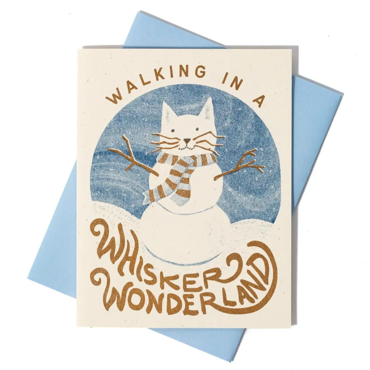 Walking in a Whisker Wonderland Card – Cute Cat Snowman Design – Blank ...