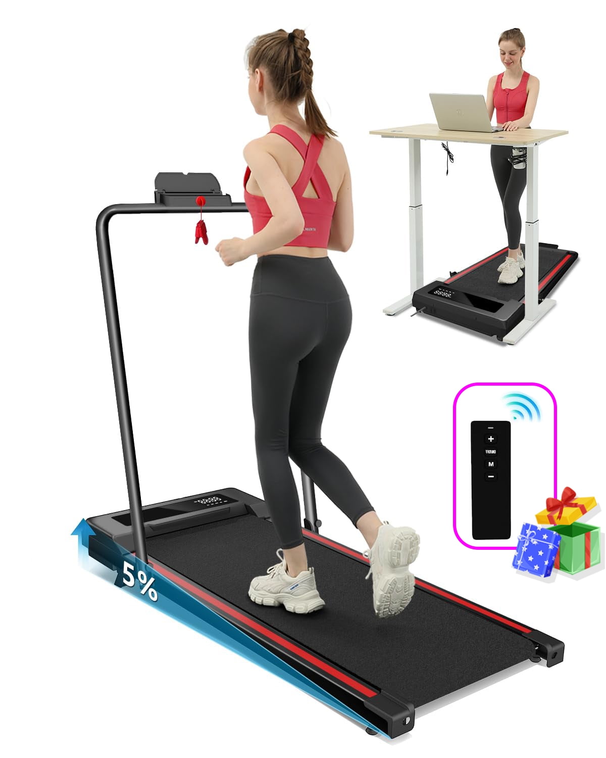 JURITS 2 in 1 Walking and Jogging Treadmill, Under Desk with Remote ...
