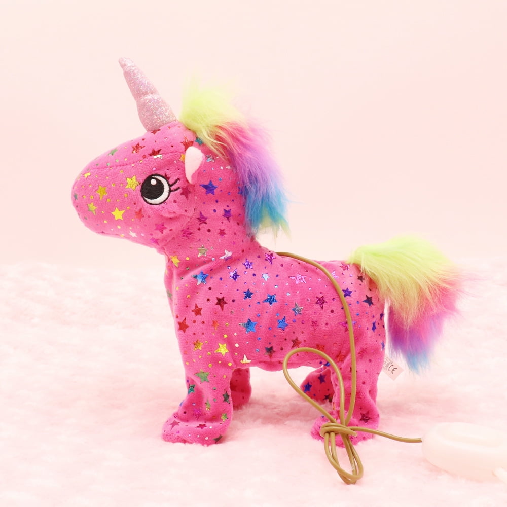 Walking unicorn ins can sing leash shaking hip electric plush toy doll ...