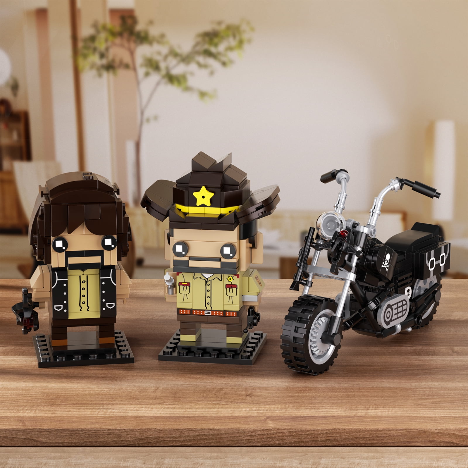 Walkings 2 Figures and Motorcycle Building Block Set Horror Movie Fans ...