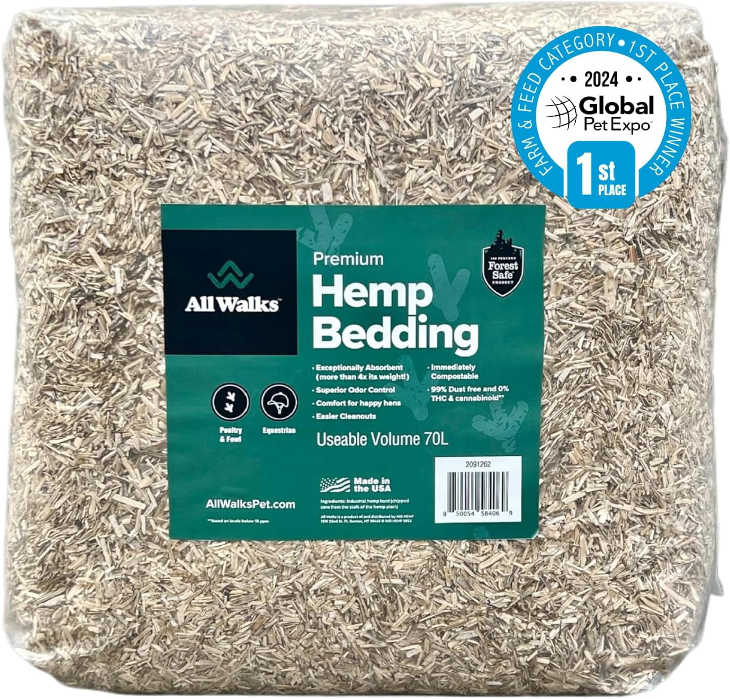 All Walks 70L Hemp Bedding for Chicken Coops, Horses, Ponies, Llama ...