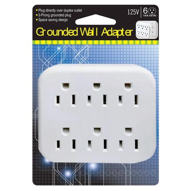 Kole Imports AJ106 125V 6-Outlet Grounded Wall Adapter - Pack of 24 ...