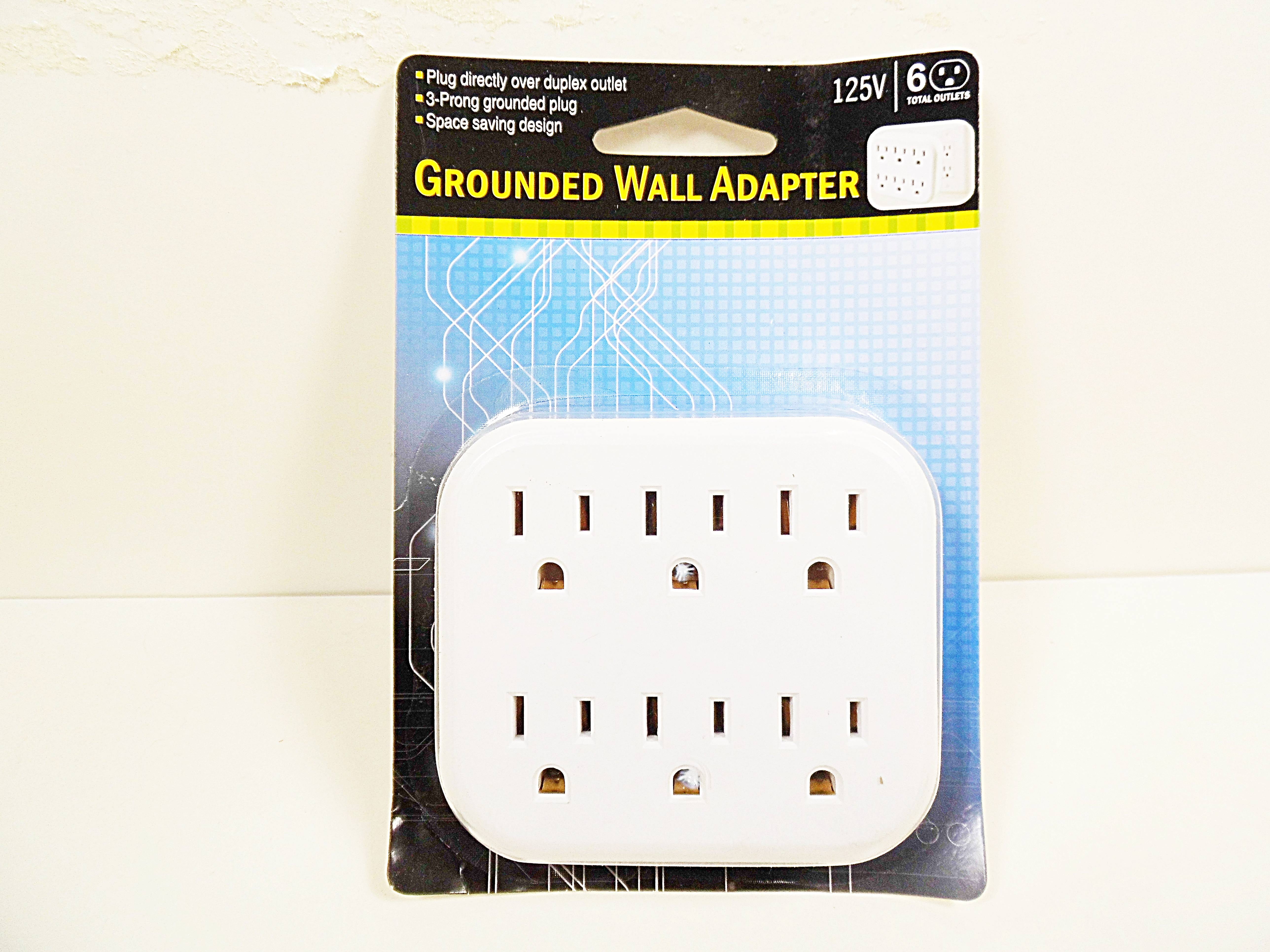 Wall Adapters Grounded 3-Prong Duplex Outlet Adapter Plug 6 Plugs White ...