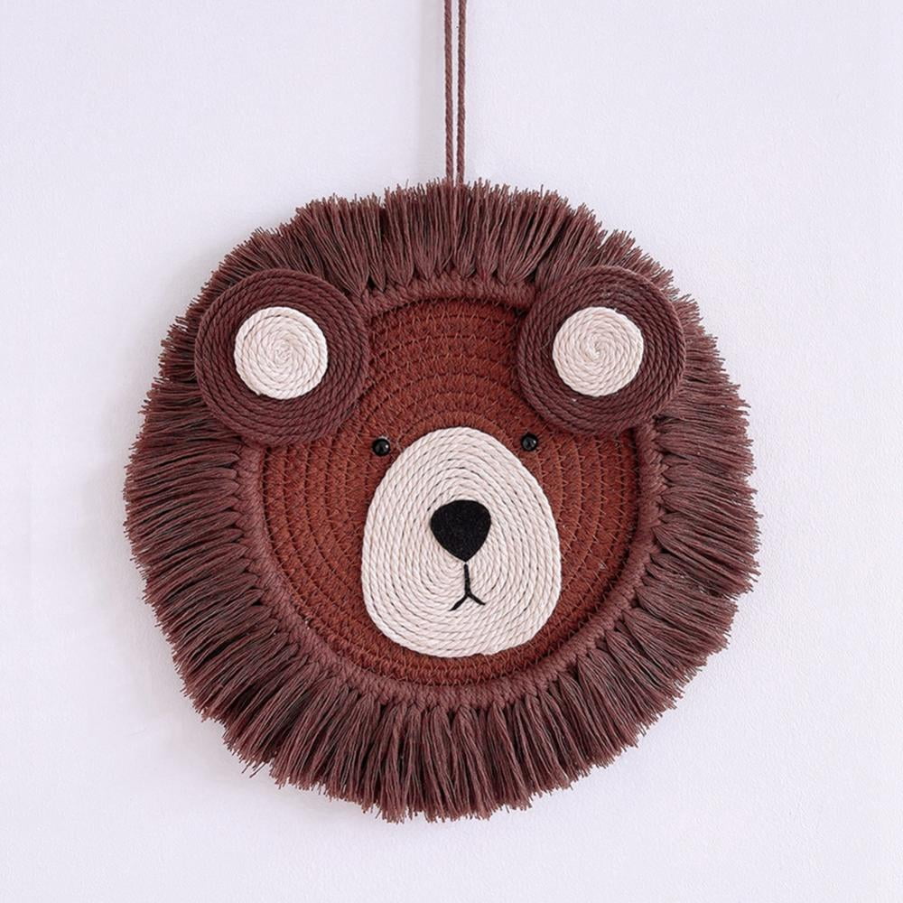 Wall Art Animal Head Hand Knitted Cartoon Tassel Beard Macrame Pendant ...
