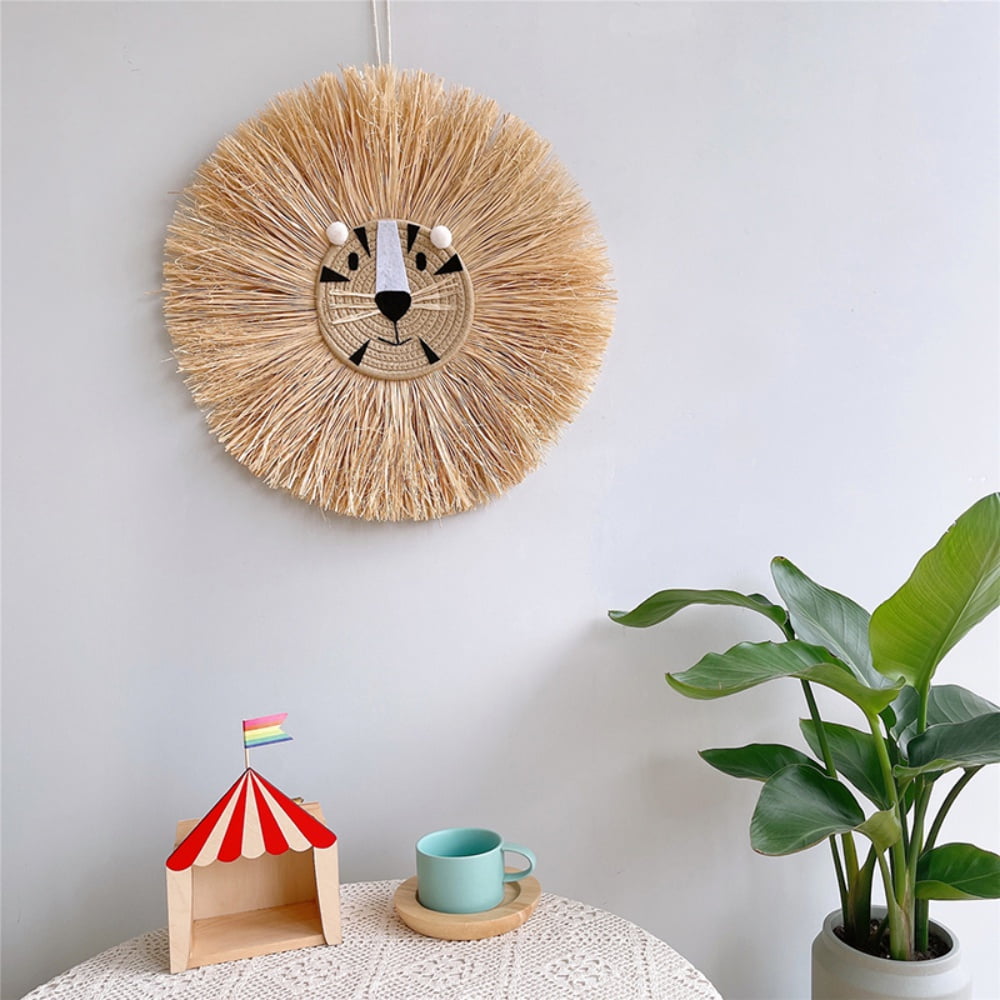 Wall Art Animal Head Hand Knitted Cartoon Tassel Beard Tiger Lion ...